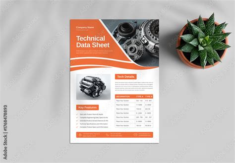 Modern Technical Specification Flyer Template For Product Data Sheet