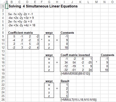 Solving Simultaneous Linear Equations With Matrices Excel For Engineers