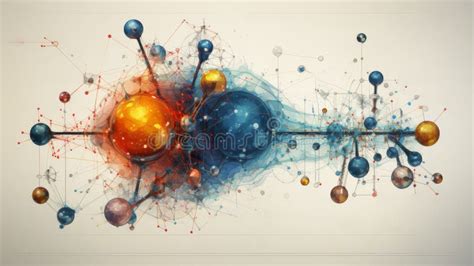 Abstract Scientific Drawed Diagram With Two Large Connected Spheres And Some Othr Smaller In