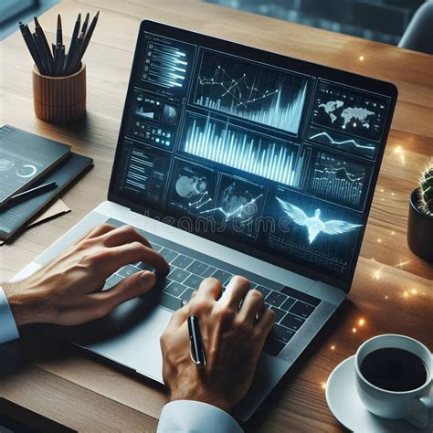 hands typing on a sleek laptop keyboard stock illustration