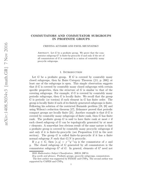 Pdf Commutators And Commutator Subgroups In Profinite Groups