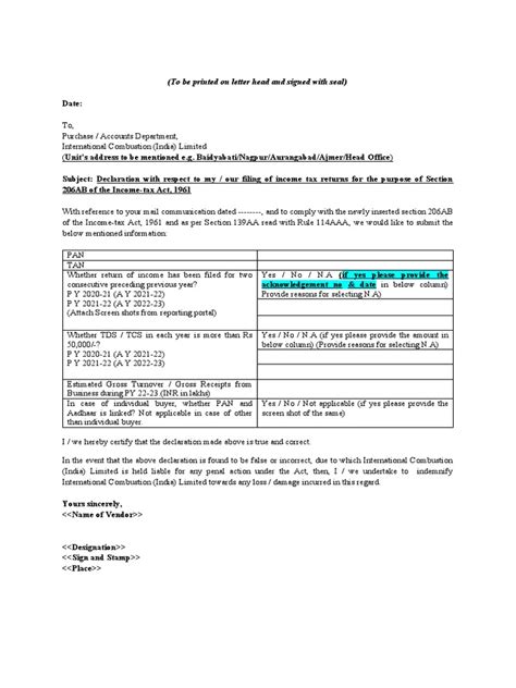 Vendor Declaration Pdf