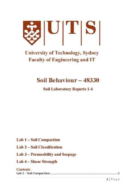 Soil Behaviour Lab Lab Assignment Soil Behaviour Soil Laboratory Reports Lab