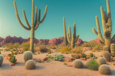 Premium Photo An Arid Landscape Of The Hot Sahara Desert Cacti And Sand With Dunes Sunset Over