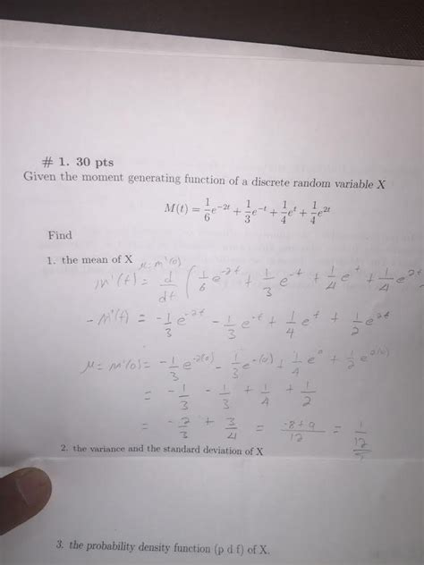Solved Given The Moment Generating Function Of A Discrete