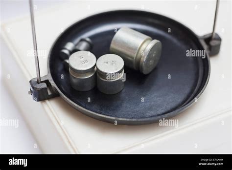 Weights On Scale In Laboratory Stock Photo Alamy