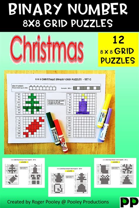 Christmas Binary Number 8x8 Grid Puzzles 12 Puzzles No Prep Grid Puzzles Binary Number