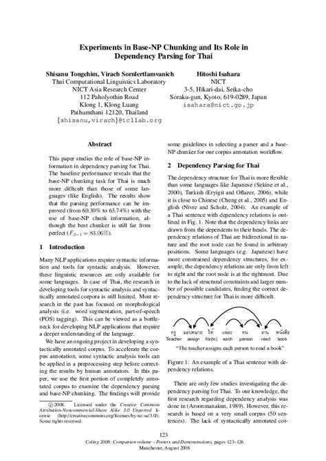 Pdf Experiments In Base Np Chunking And Its Role In Dependency Parsing For Thai