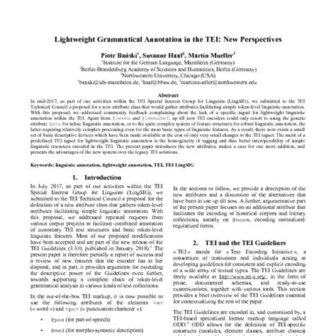 Lightweight Grammatical Annotation In The Tei New Perspectives Acl Anthology