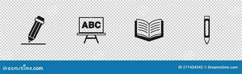 Set Pencil With Eraser Chalkboard Open Book And Marker Icon Vector Stock Vector