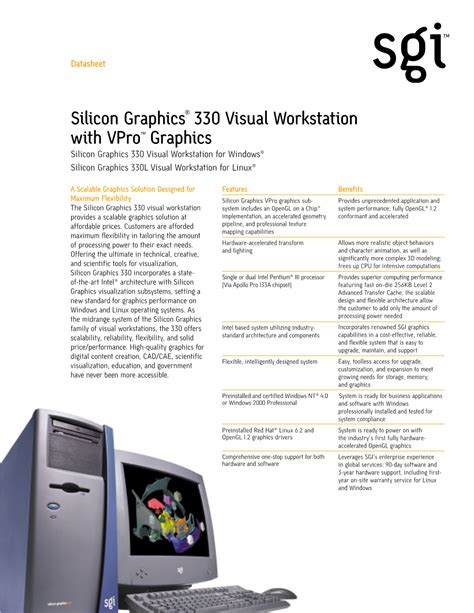 Silicon Graphics® 330 Visual Workstation With Vpro™ Graphics Silicon