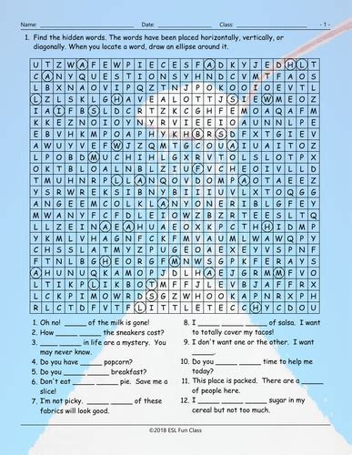 Quantifiers Word Search Worksheet Teaching Resources