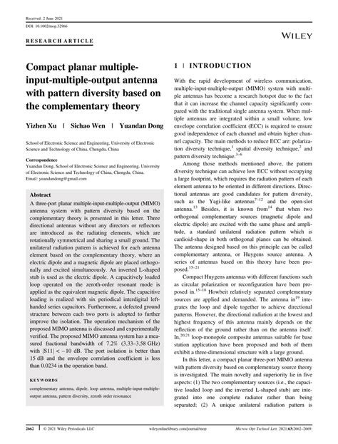 Compact Planar Multiple‐input‐multiple‐output Antenna With Pattern