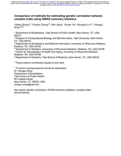Pdf Comparison Of Methods For Estimating Genetic Correlation Between Complex Traits Using Gwas