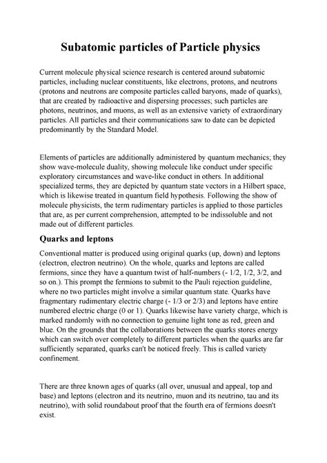 Subatomic Particles Of Particle Physics All Particles And Their Communications Saw To Date Can