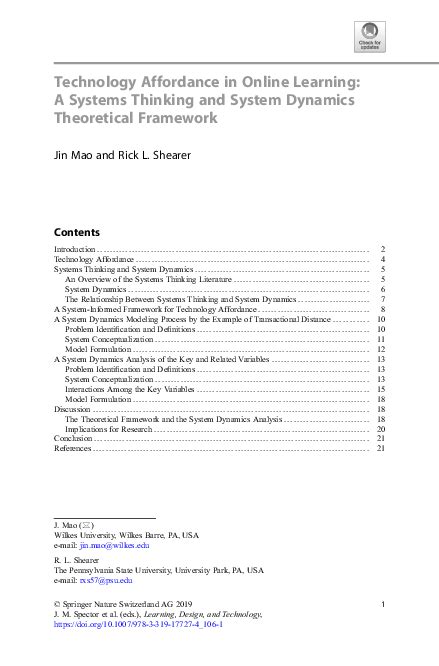 Pdf Technology Affordance In Online Learning A Systems Thinking And System Dynamics