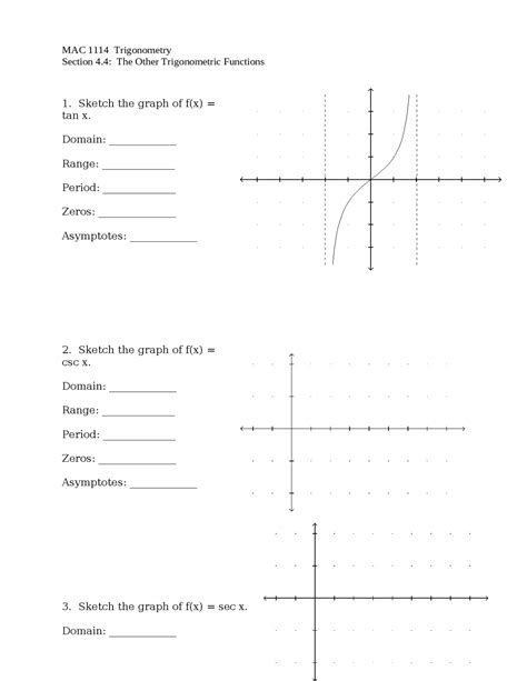 Assignment 4 For The Other Trigonometric Functions Trigonometry Mac