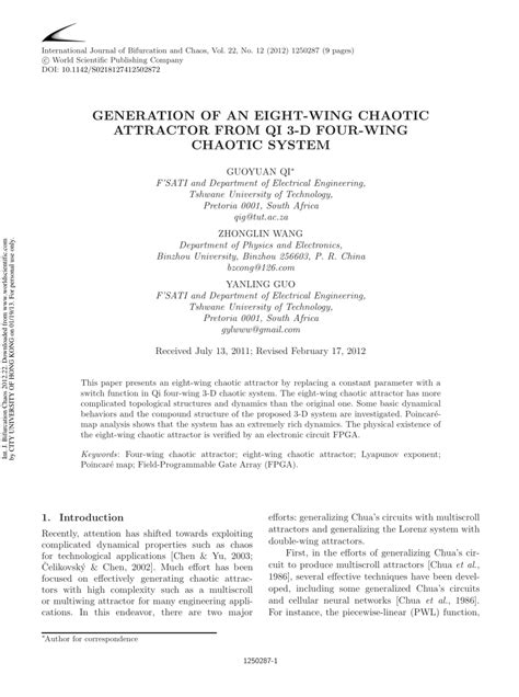Pdf Generation Of An Eight Wing Chaotic Attractor From Qi 3 D Four Wing Chaotic System