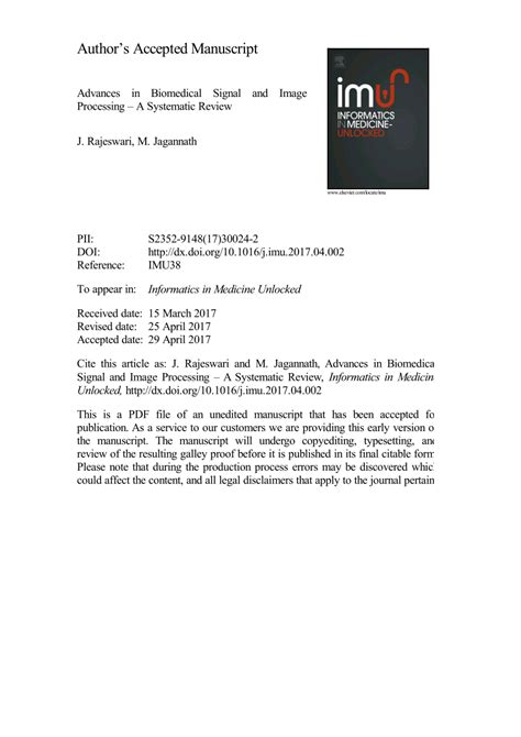 Pdf Advances In Biomedical Signal And Image Processing A Systematic Review