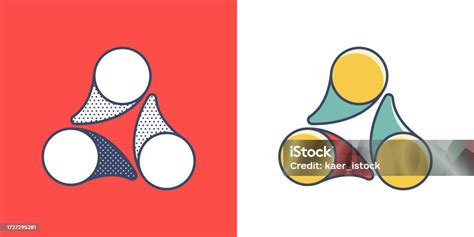 삼각형 로고 음과 양이 겹치는 엠블럼 광학 교차로 표지판 레트로 3d 오버레이 아이콘은 하프톤 물방울 무늬와 색상 이동이 있습니다 0명에 대한 스톡 벡터 아트 및 기타