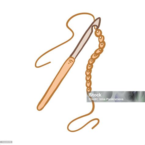 뜨개질 수공예를 위한 낙서 스타일의 크로 셰 뜨개질 후크로 색칠된 벡터 그림 0명에 대한 스톡 벡터 아트 및 기타 이미지 0명 개인 장식품 걸이 장비 Istock