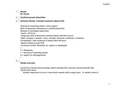 Strokes 239 Stoke Notes 1130 1 Stroke Dr Pence Cerebrovascular