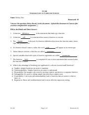 CS110 Hmk10 Questions CS 110 INTRODUCTION TO COMPUTER SCIENCE Name Kelsey Furr Homework 10