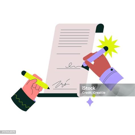 서명 문서 계약 법적 거래 및 비즈니스 협상을 상징하는 평면 벡터 일러스트 레이 션에서 펜을 들고 손 개념에 대한 스톡 벡터 아트 및 기타 이미지 Istock
