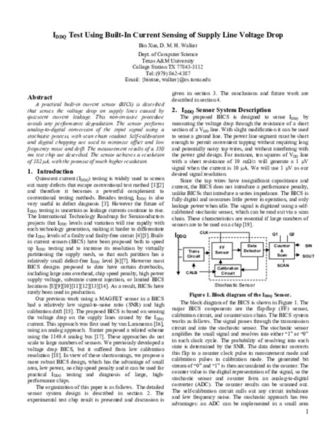 Pdf Iddq Test Using Built In Current Sensing Of Supply Line Voltage Drop