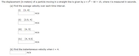 solved the displacement in meters of a particle moving in