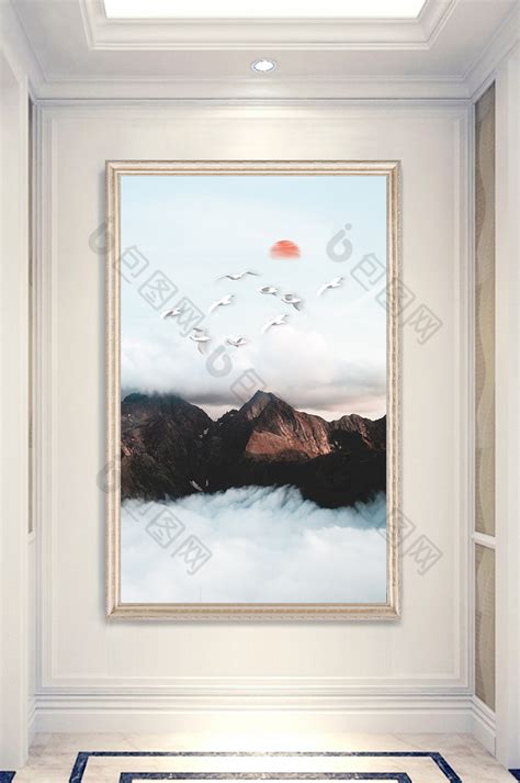 现代简约北欧风山川飞鸟玄关装饰画图片下载 包图网