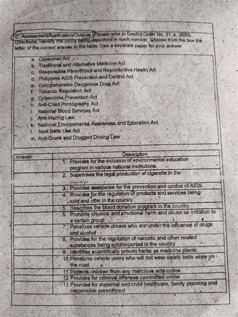 C Assessment Application Outpits Please Refer To Deped Order No 31 2