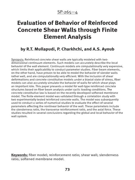 Evaluation Of Behavior Of Reinforced Concrete Shear Walls Through Finite Element Analysis Pdf