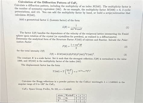 Solved Calculation Of The Diffraction Pattern Of Chegg