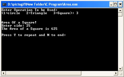 C Program Language Area Of Circle Triangle And Square Information