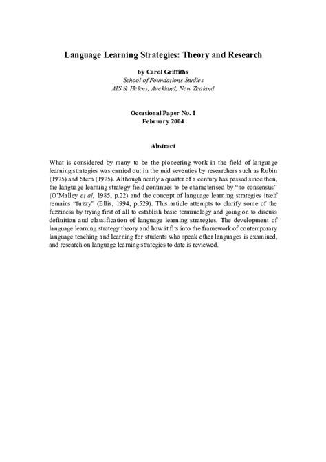 Pdf Language Learning Strategies Theory And Research