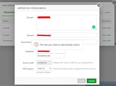 One Click Deployment Wordpress The Site You Tried To Add Already Exists Aapanel Free