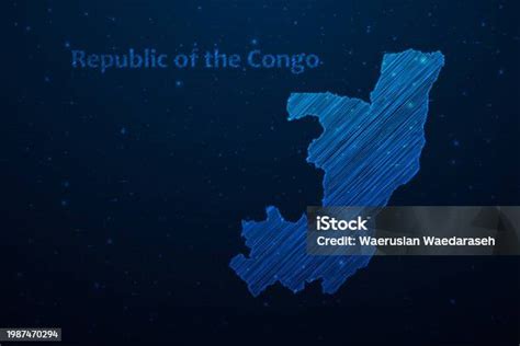콩고 공화국지도 손으로 그린 낙서 스케치와 국가 이름 진한 파란색 배경에 미래 스타일의지도 벡터 일러스트 레이 션 Eps10 0명에 대한 스톡 벡터 아트 및 기타 이미지