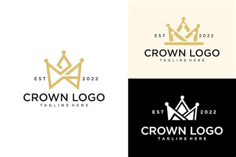 빈티지 크라운 로얄 킹 퀸 추상 로고 디자인 3 컬렉션 프리미엄 벡터