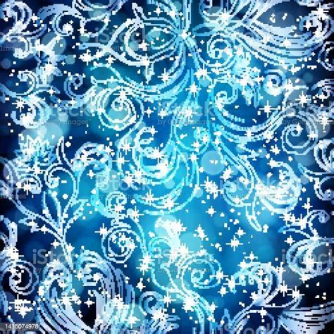 투명한 광선 별 보케로 만든 파란색 배경에 추상적 인 꽃 무늬 마법의 판타지 꽃 디자인 카드 벡터 일러스트레이션 0명에 대한 스톡 벡터 아트 및 기타 이미지 Istock