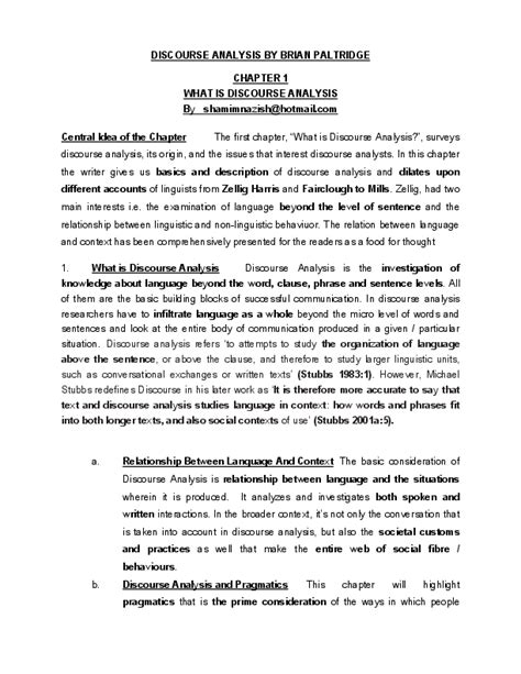 Doc Summary Of Discourse Analysis By Brian Paltrigde