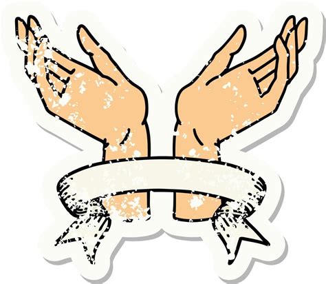 Pegatina Grunge Con Pancarta De Manos Abiertas 12121981 Vector En Vecteezy
