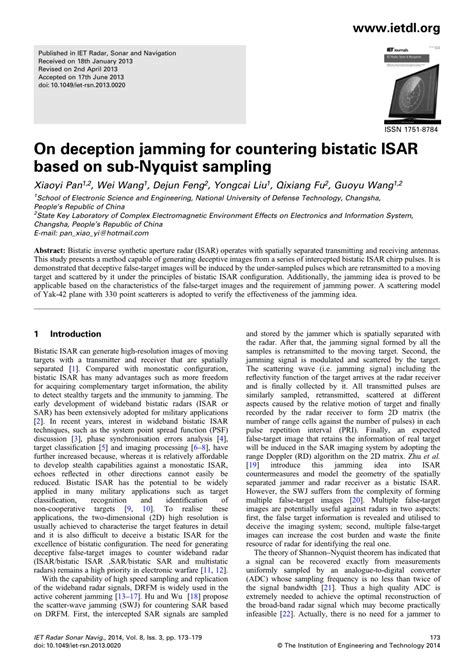 Pdf On Deception Jamming For Countering Bistatic Isar Based On Sub Nyquist Sampling