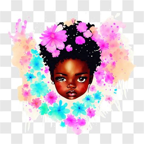 Illustration Eines Schwarzen Mädchens Mit Bunten Blumen Im Gesicht Pngs Online Herunterladen