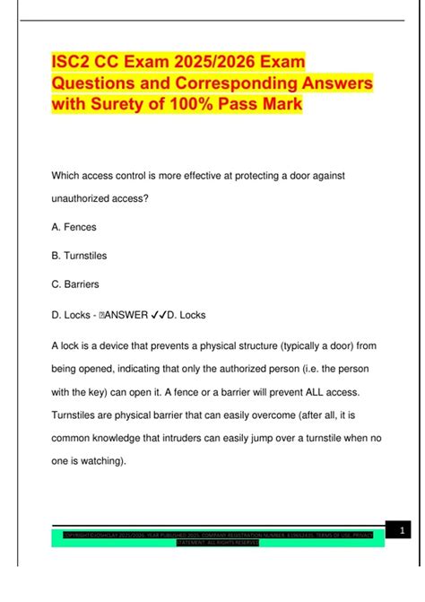 Isc2 Cc Exam 20252026 Exam Questions And Corresponding Answers With Surety Of 100 Pass Mark