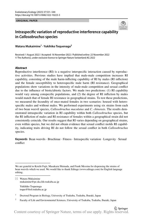 Intraspecific Variation Of Reproductive Interference Capability In Callosobruchus Species