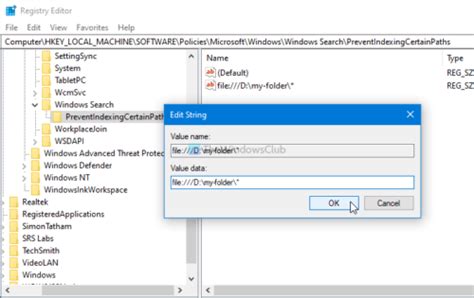 Prevent Users From Indexing Specific Paths In Search Index In Windows