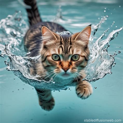 Cat In Water Stable Diffusion Online