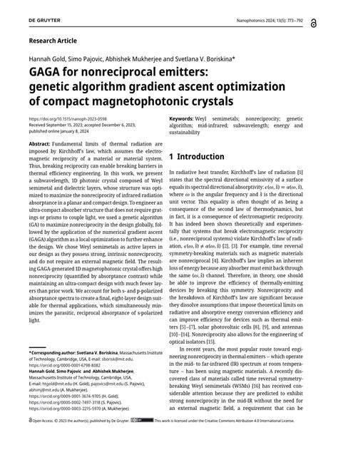 Pdf Gaga For Nonreciprocal Emitters Genetic Algorithm Gradient Ascent Optimization Of Compact