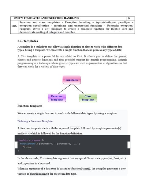 Unit V Templates And Exception Handling Autorecovered Pdf C Parameter Computer